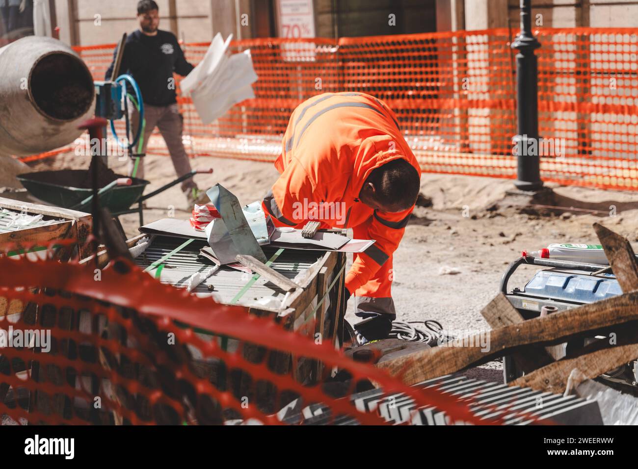 Rome, Italy - March 13, 2023: Construction site with construction ...