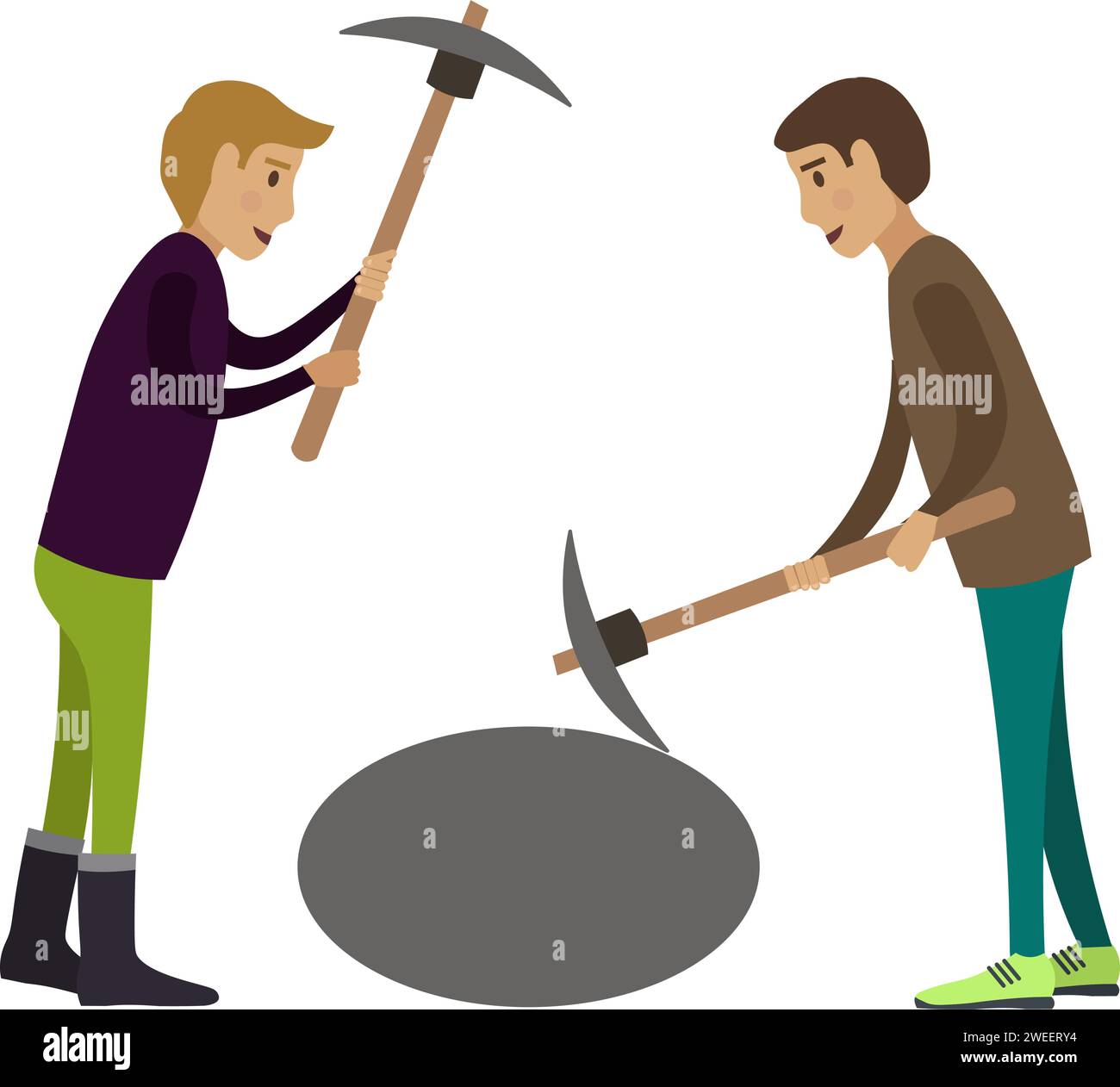 Group of archeologists excavating bones fossils with pickaxe vector ...