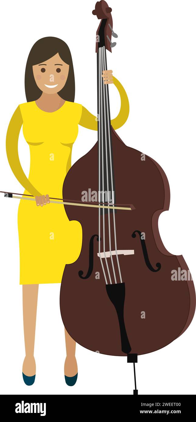 Woman musician playing double bass vector icon isolated on white Stock ...