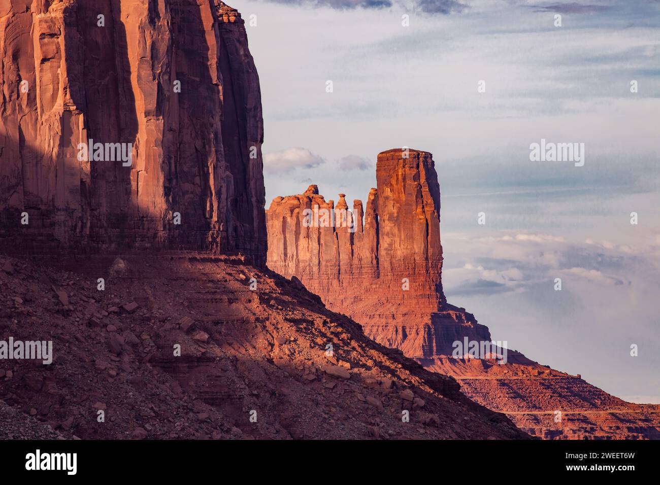 Castle Butte with Sentinal Mesa in front in the Monument Valley Navajo ...