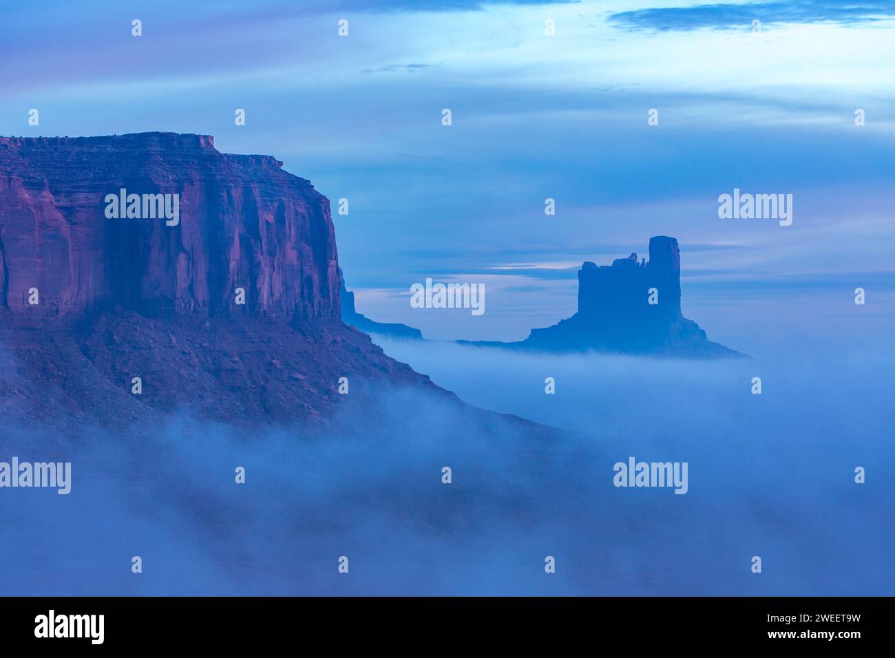 Predawn fog around the base of Elephant Butte, Castle Butte & the ...