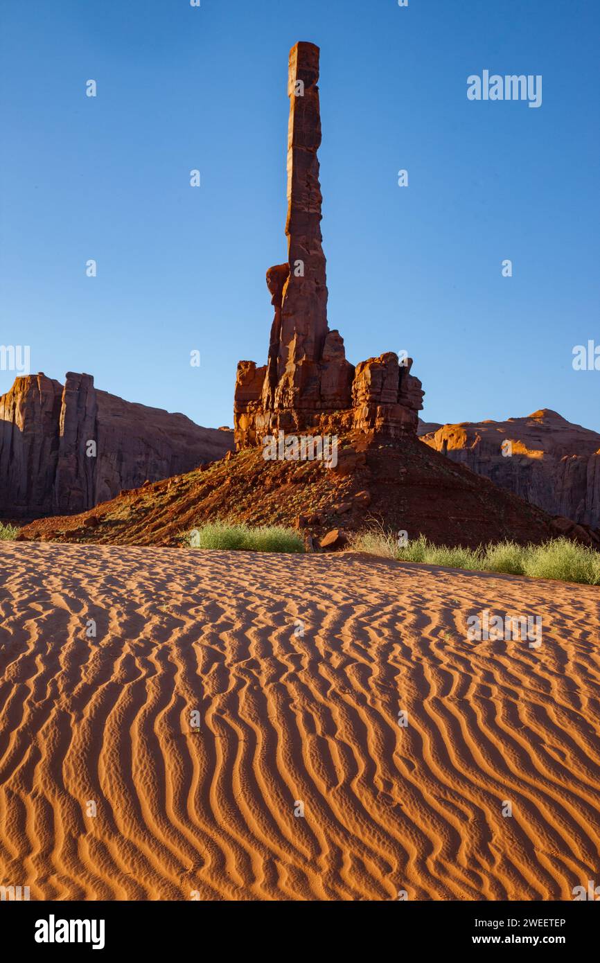 The Totem Pole with rippled sand in the Monument Valley Navajo Tribal ...