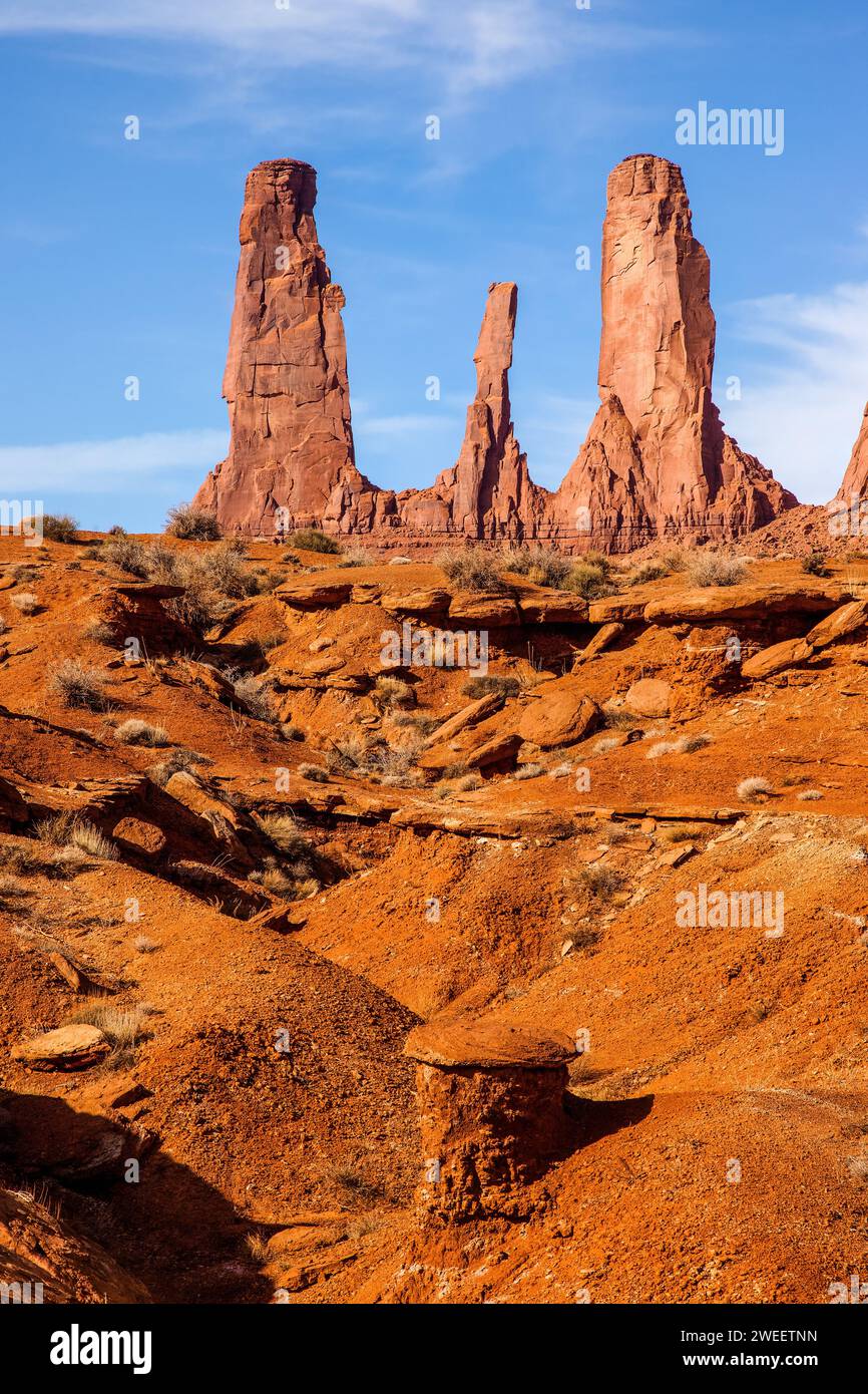 The Three Sisters, sandstone monoliths at the edge of Mitchell Mesa in ...