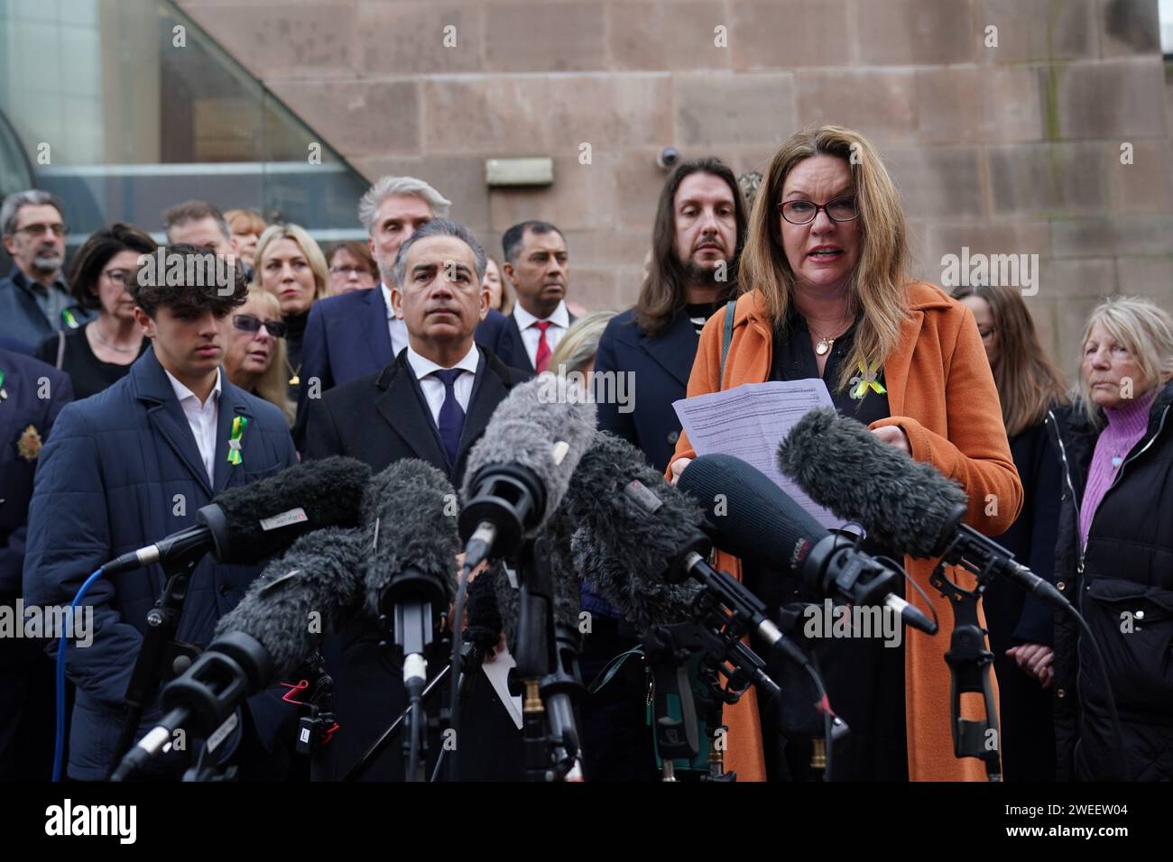 Emma Webber, mother of Barnaby Webber making a statement alongside ...