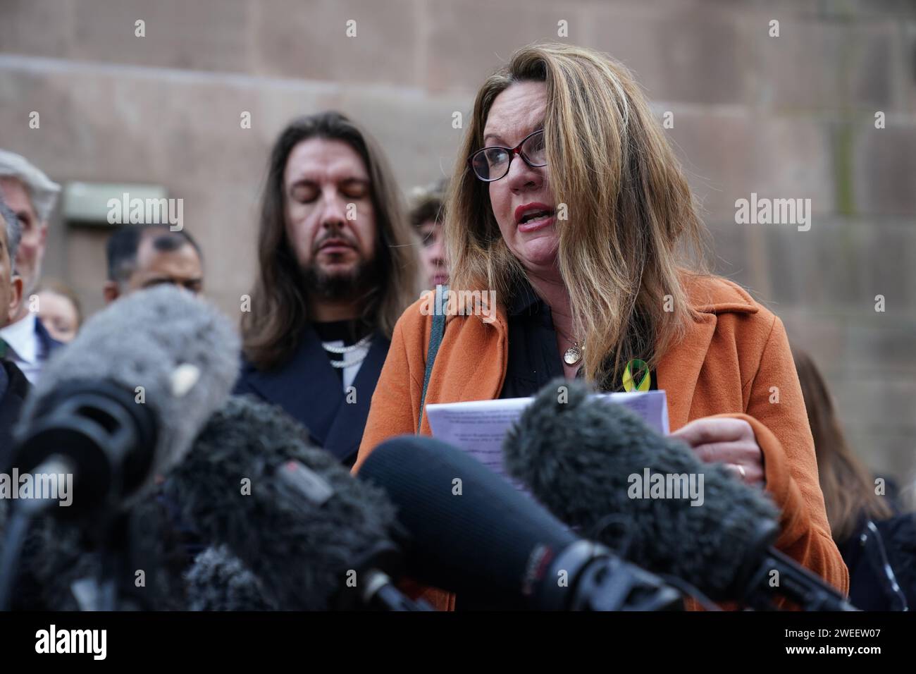 Emma Webber, mother of Barnaby Webber making a statement alongside ...