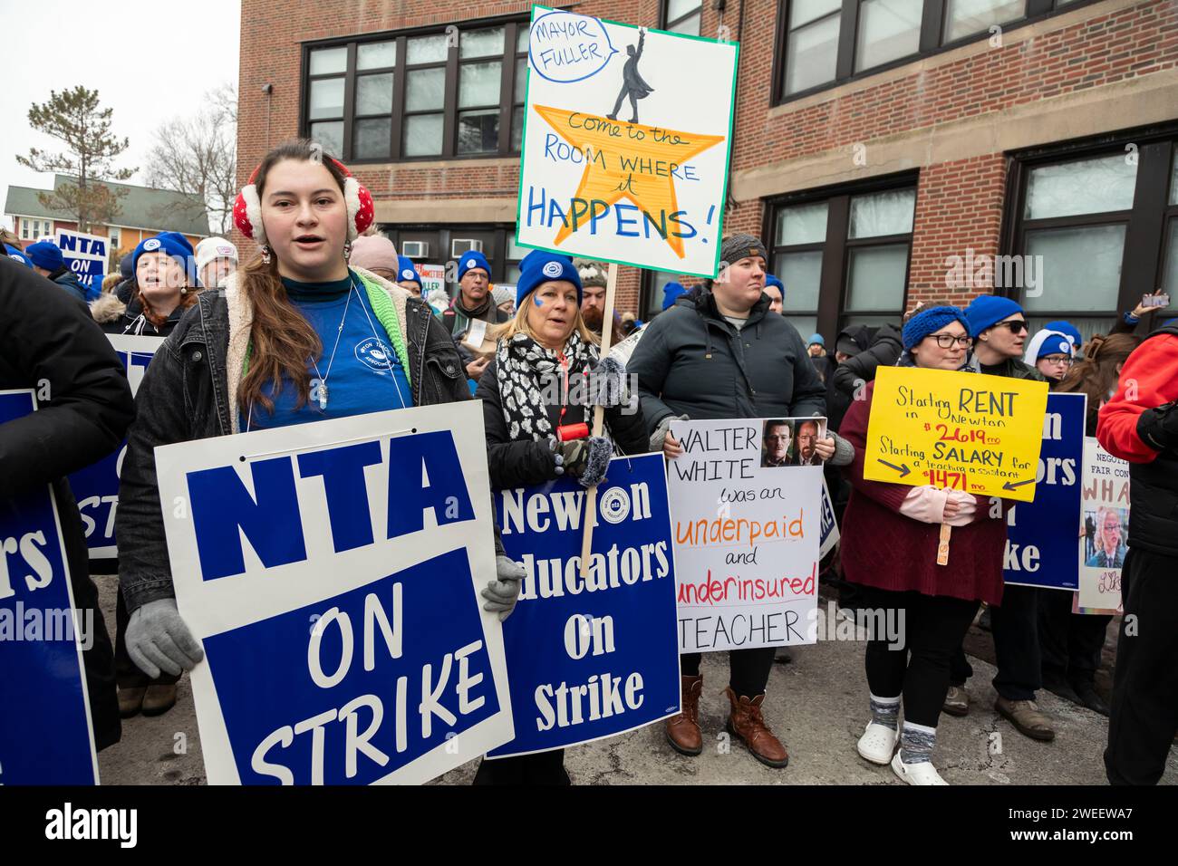 Jan. 23, 2024. Newton, MA. Newton Teachers on the third straight school ...