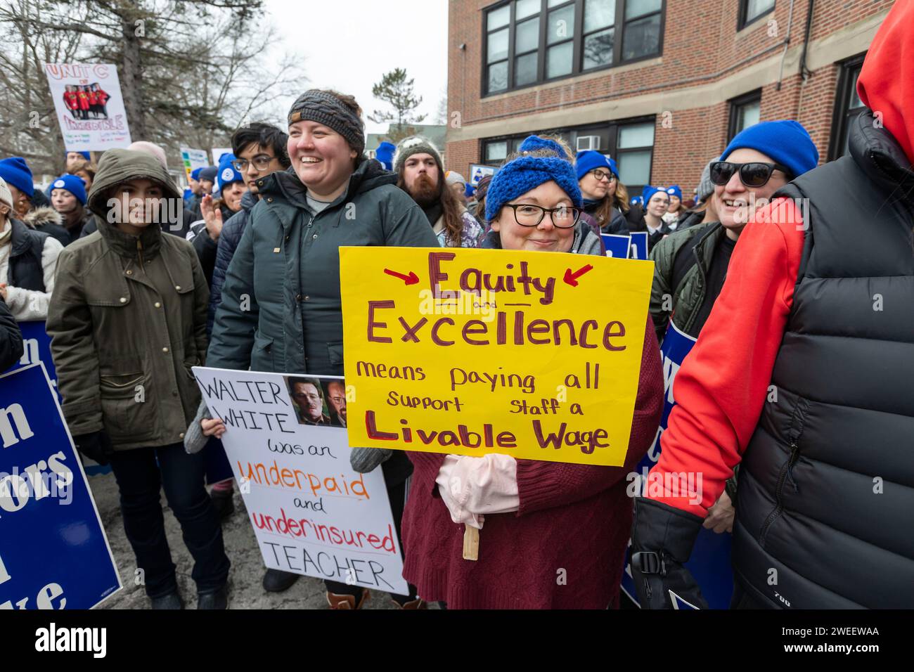 Jan. 23, 2024. Newton, MA. Newton Teachers on the third straight school ...