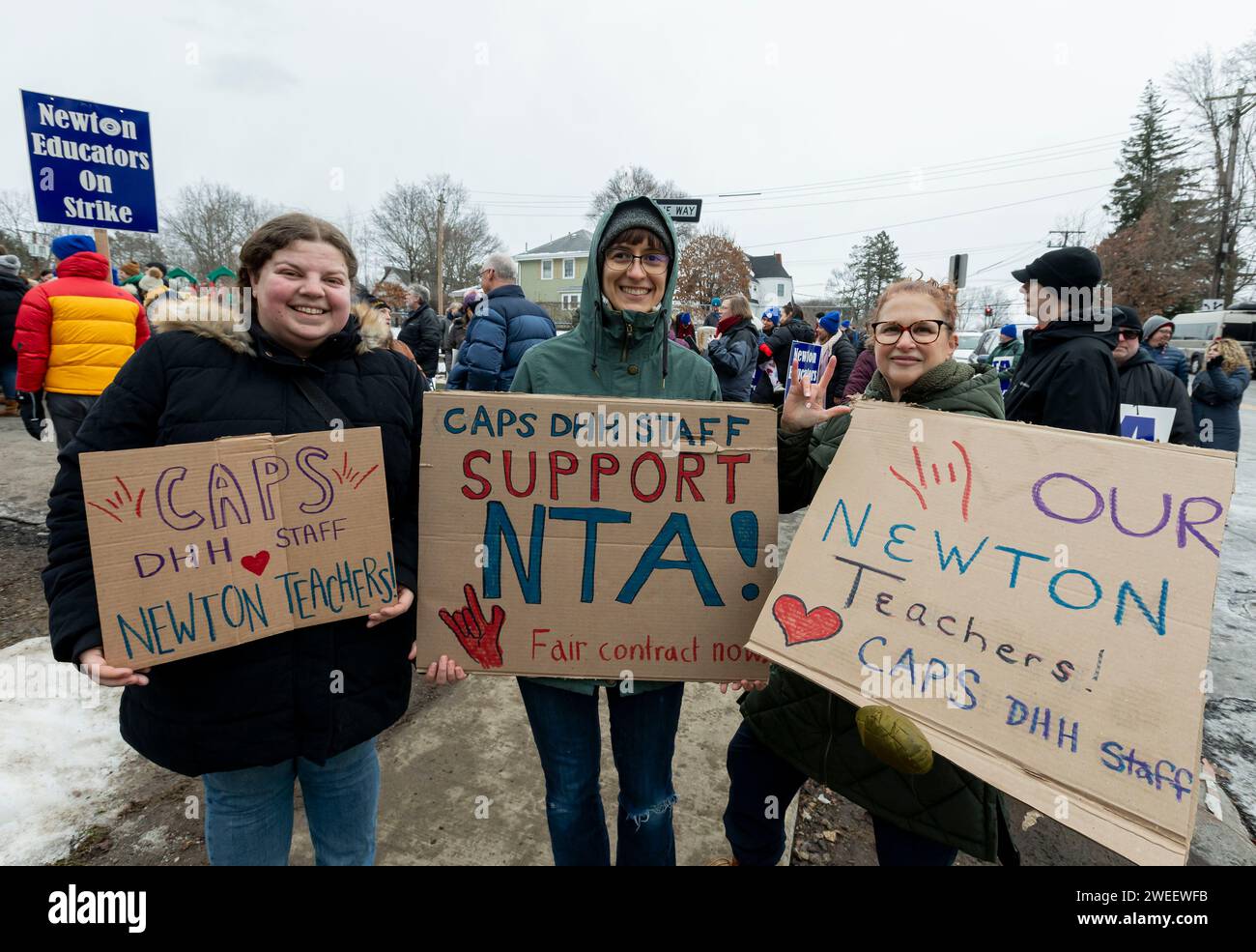 Jan. 23, 2024. Newton, MA. Newton Teachers on the third straight school ...