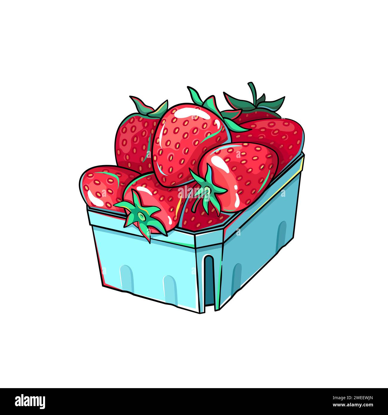 Cardboard box of strawberries, cartoon style berries illustration Stock ...
