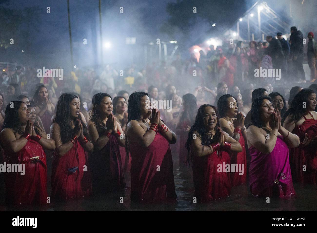 Kathmandu, Nepal. 25th Jan, 2024. Devotees offer ritual prayers during ...