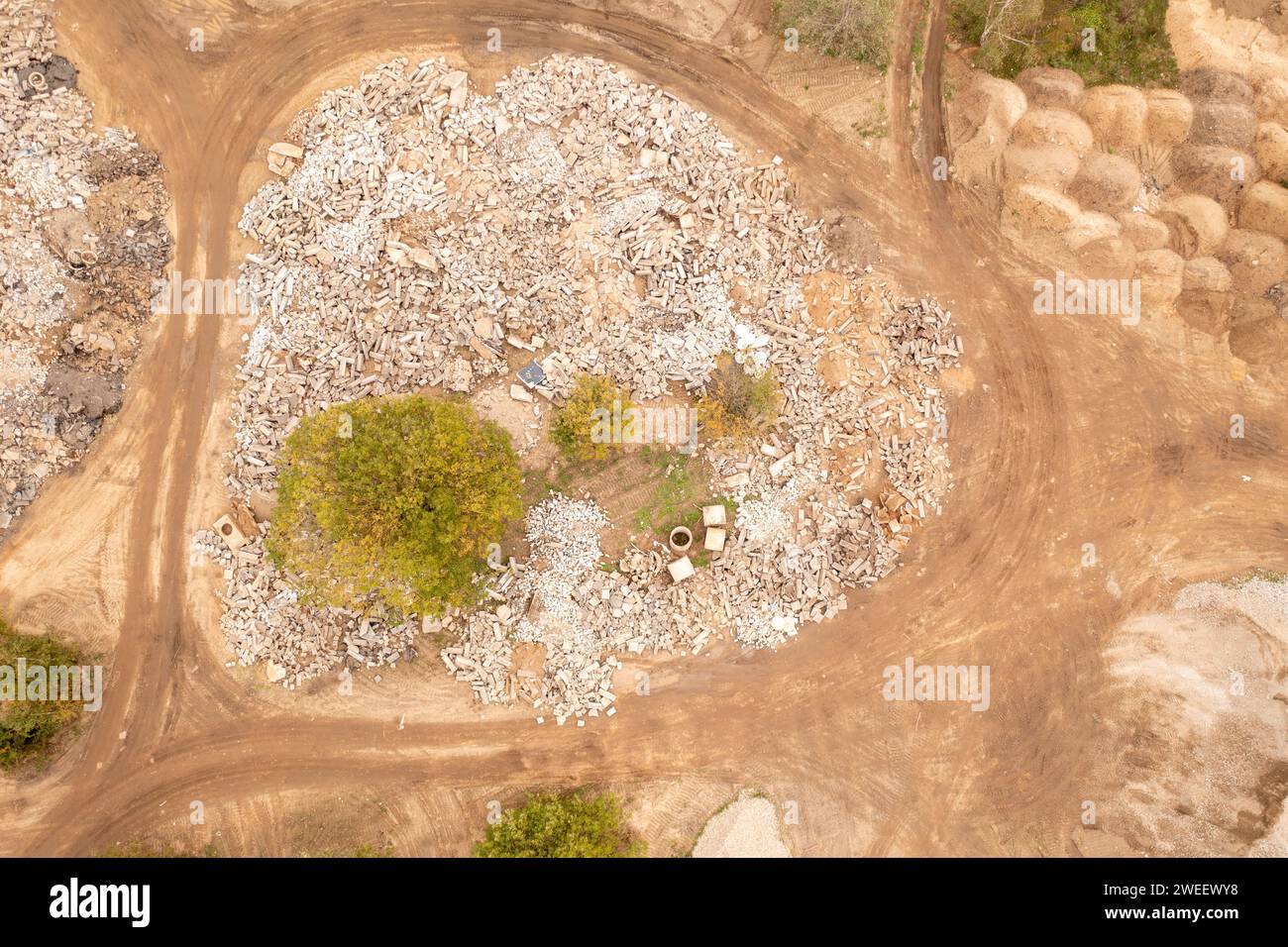 Drone photography of new construction waste dump site during autumn ...