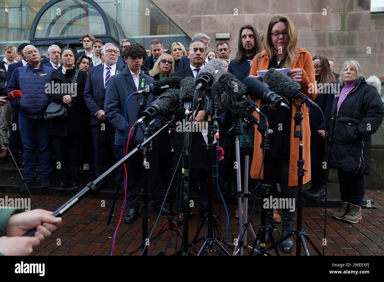 Emma Webber, mother of Barnaby Webber making a statement alongside ...