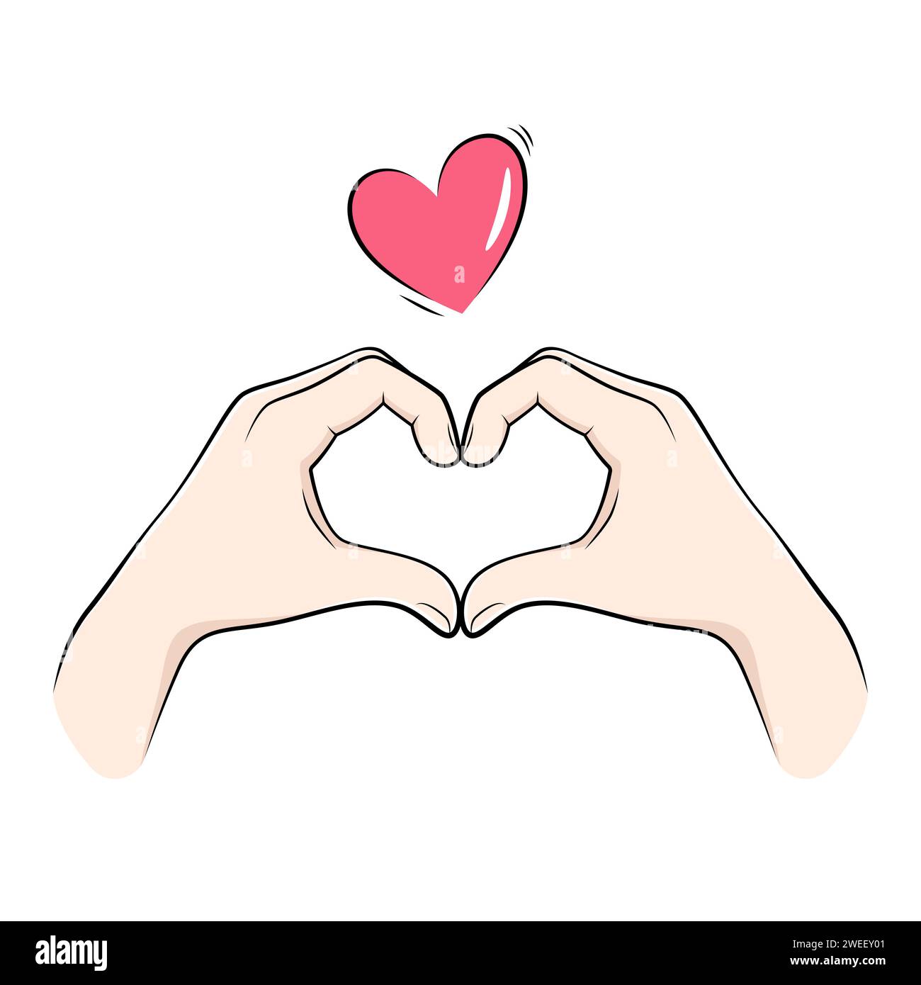 Finger heart, love hand sign vector drawing Stock Vector Image & Art ...