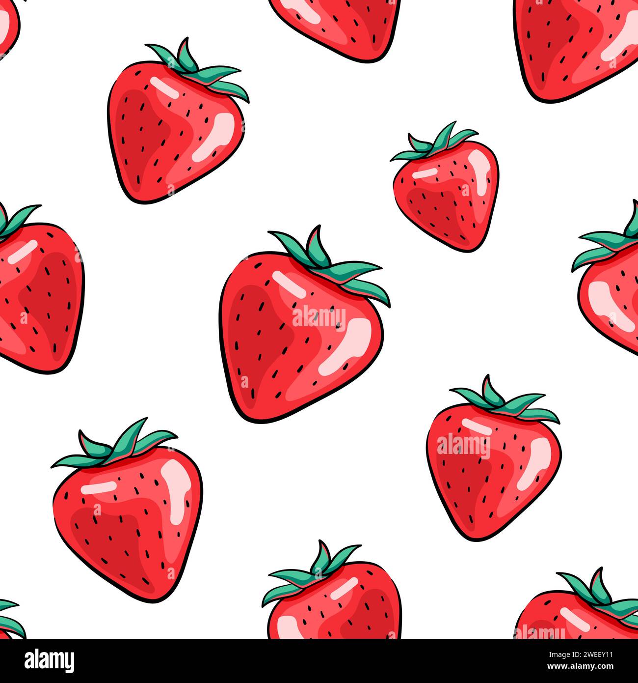 Seamless strawberry pattern, fruit background, cartoon, comic, doodle ...