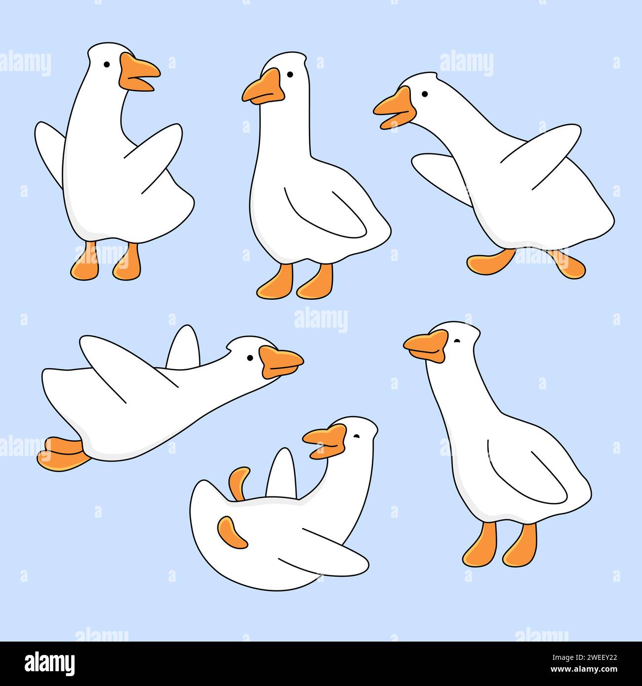 Goose, geese set of illustrations, cute cartoon drawings. Animal ...