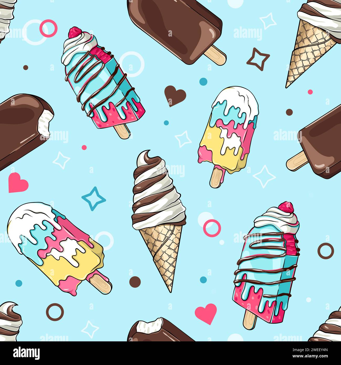 Ice cream cone, popsicle, eskimo seamless pattern, dessert background ...