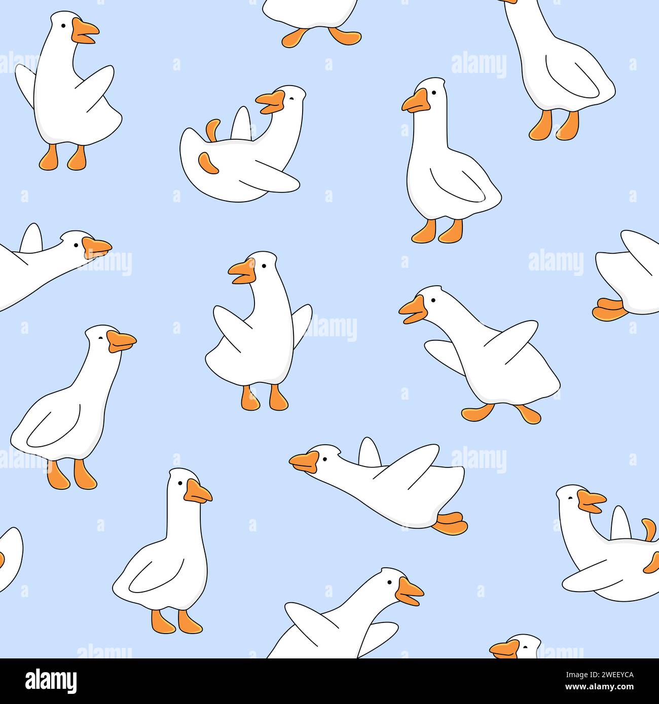 Goose, geese seamless pattern, cute cartoon ducks background. Animal ...