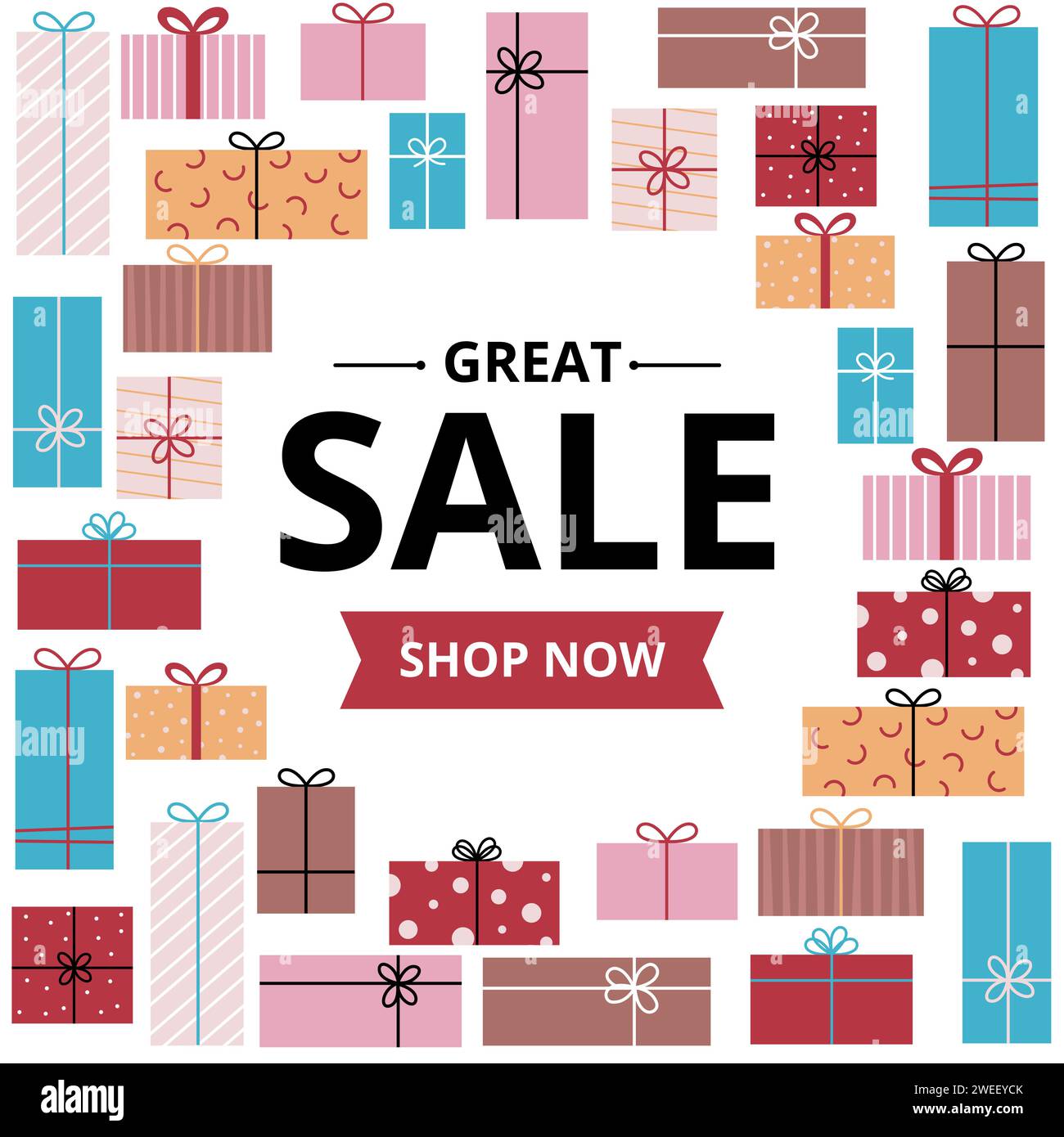 Banner template with simple gift boxes, presents frame. Flat style ...