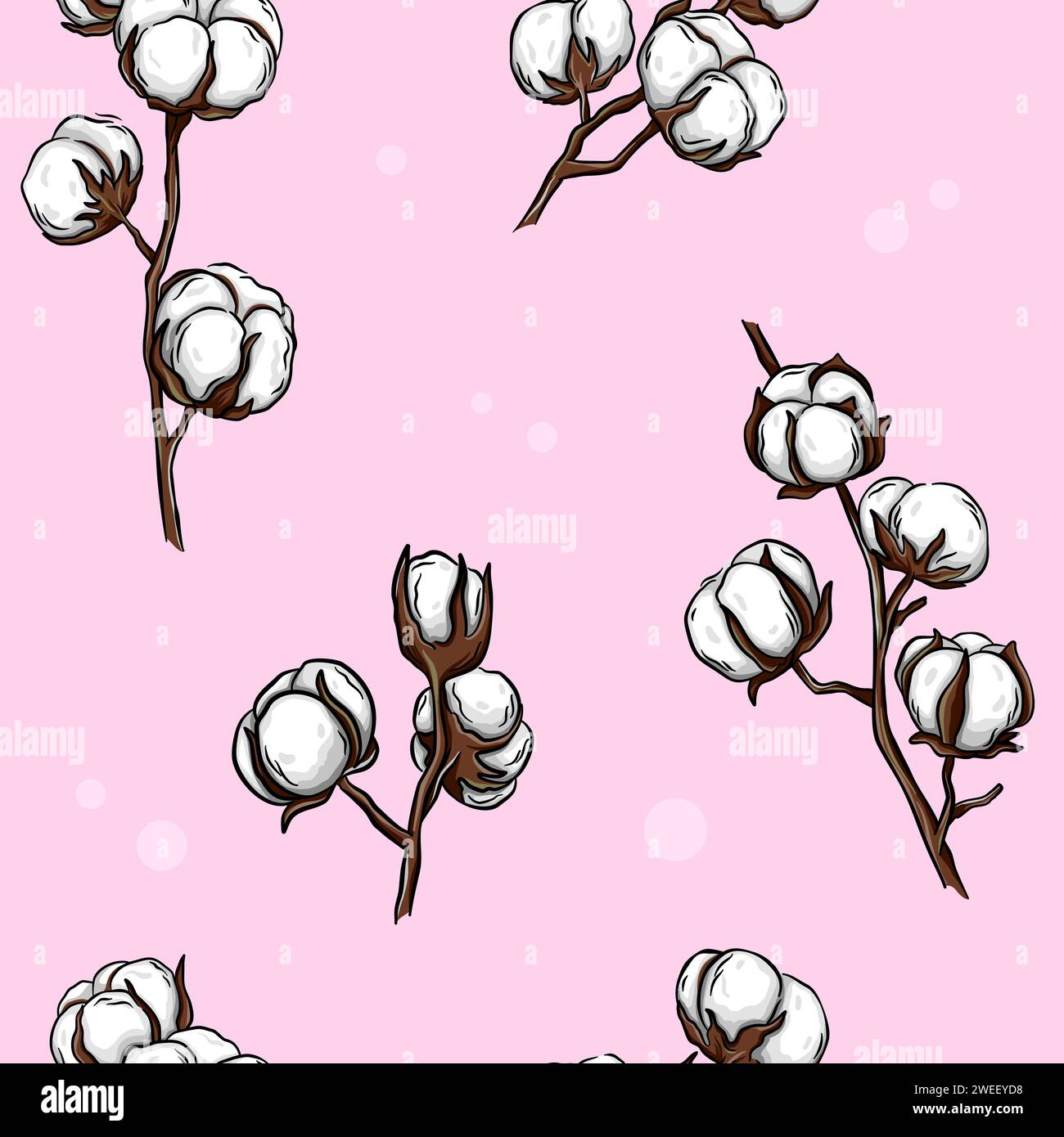 Cotton branches seamless pattern, background. Vector drawings in a ...
