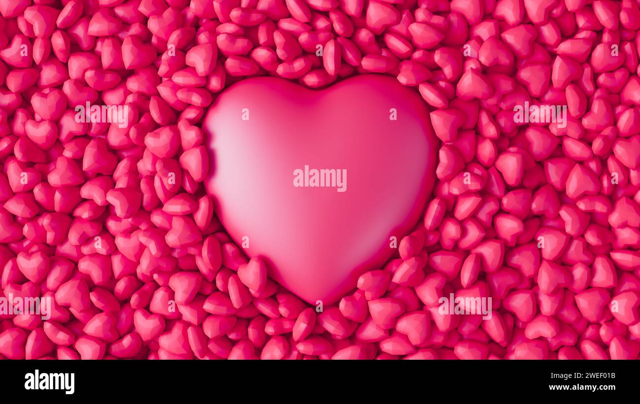 Big violet heart pops from the pool with many violet polygonal hearts ...