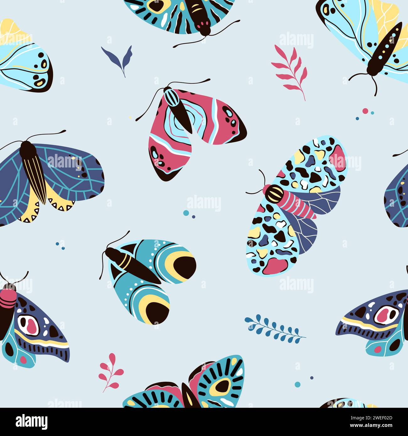 Moths seamless pattern, butterflies background. Insects vector drawing ...