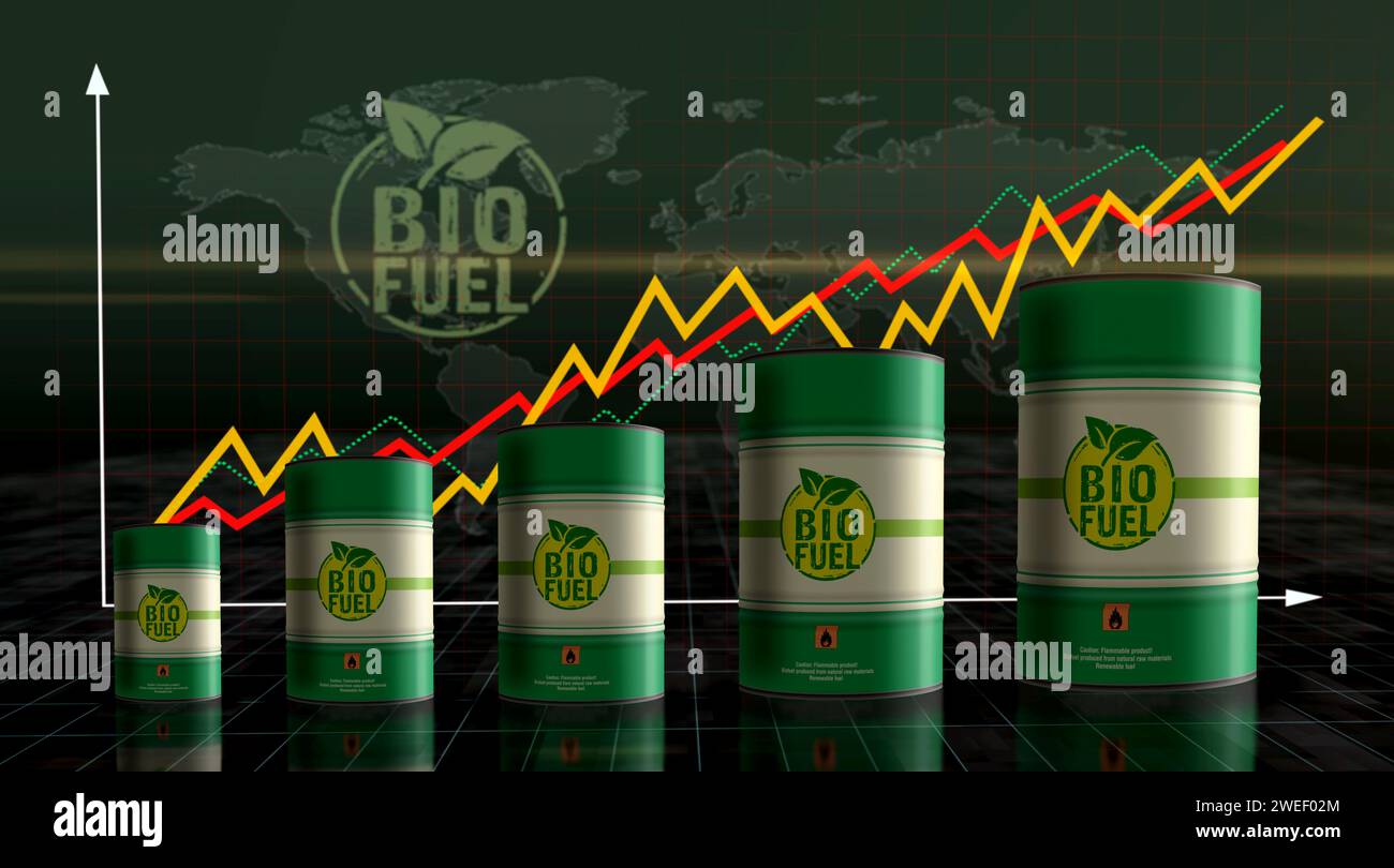 Biofuel crude brent petroleum fuel barrels on growing chart ...