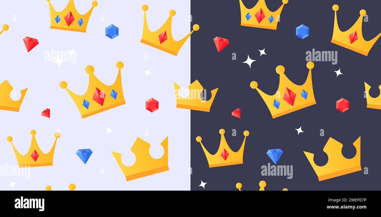 Crowns and diamonds seamless pattern, flat style background Stock ...