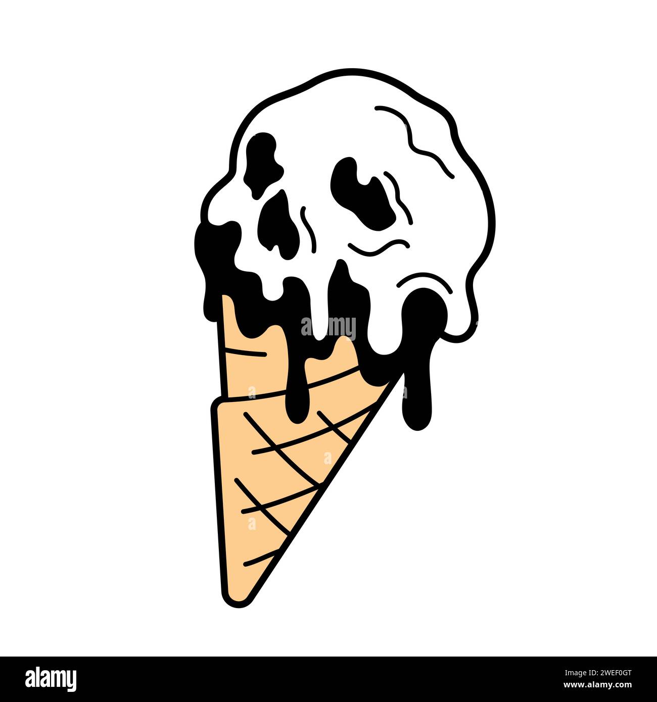 Melting ice cream cone, in a shape of a skull. Scary, gothic, emo ...