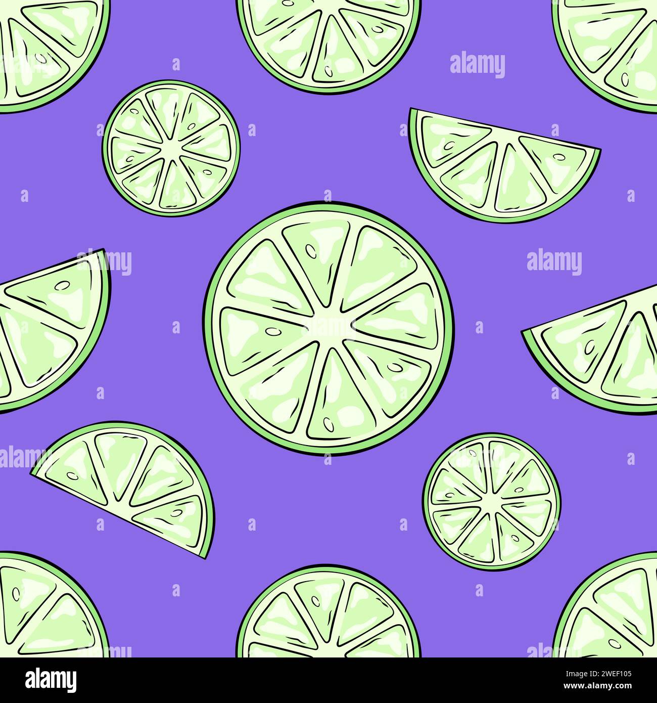Lime seamless pattern, background. Lemon halves and slices illustration in a comic, cartoon ...