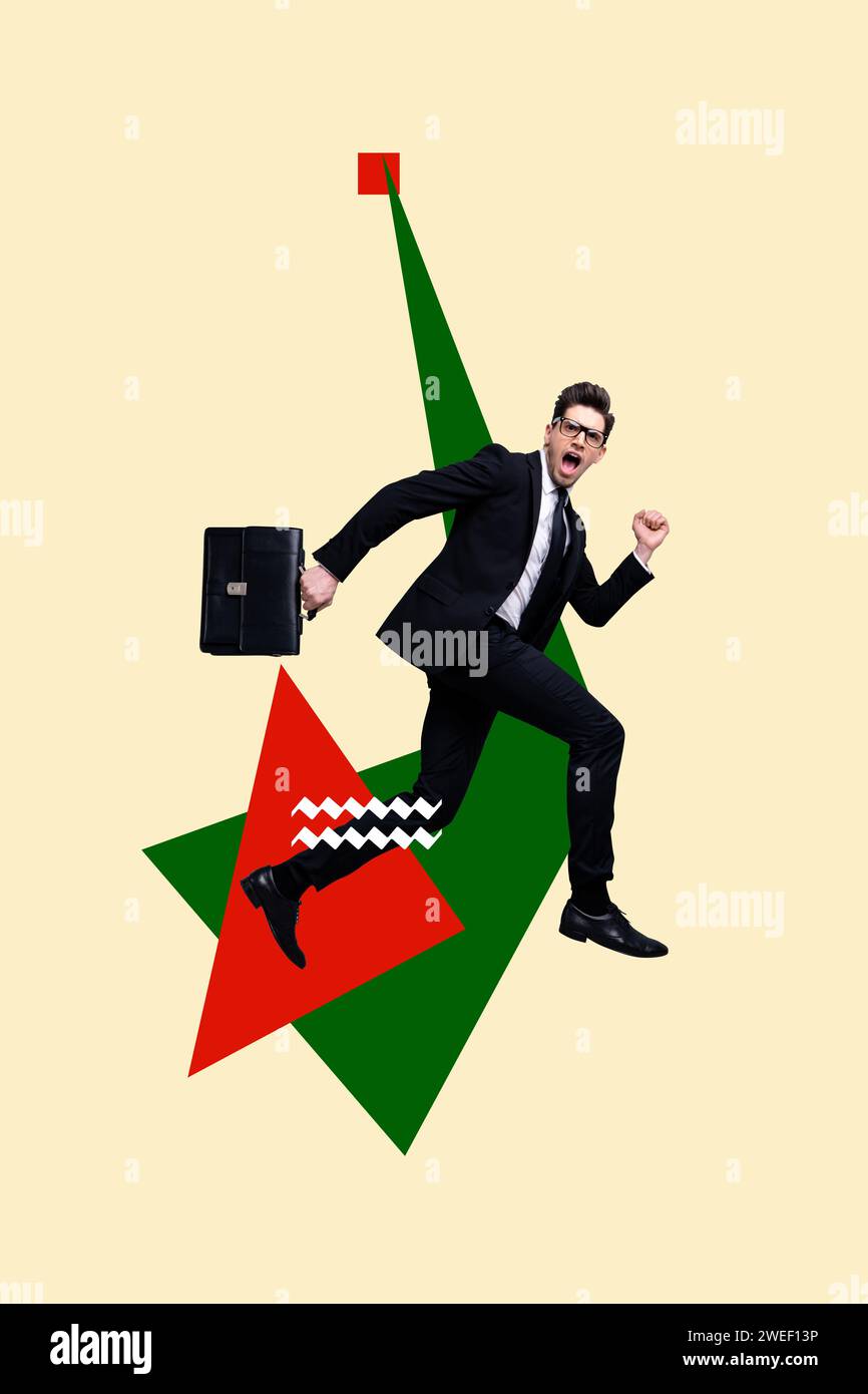 Collage 3d image pinup pop retro sketch of excited hurry manager run ...