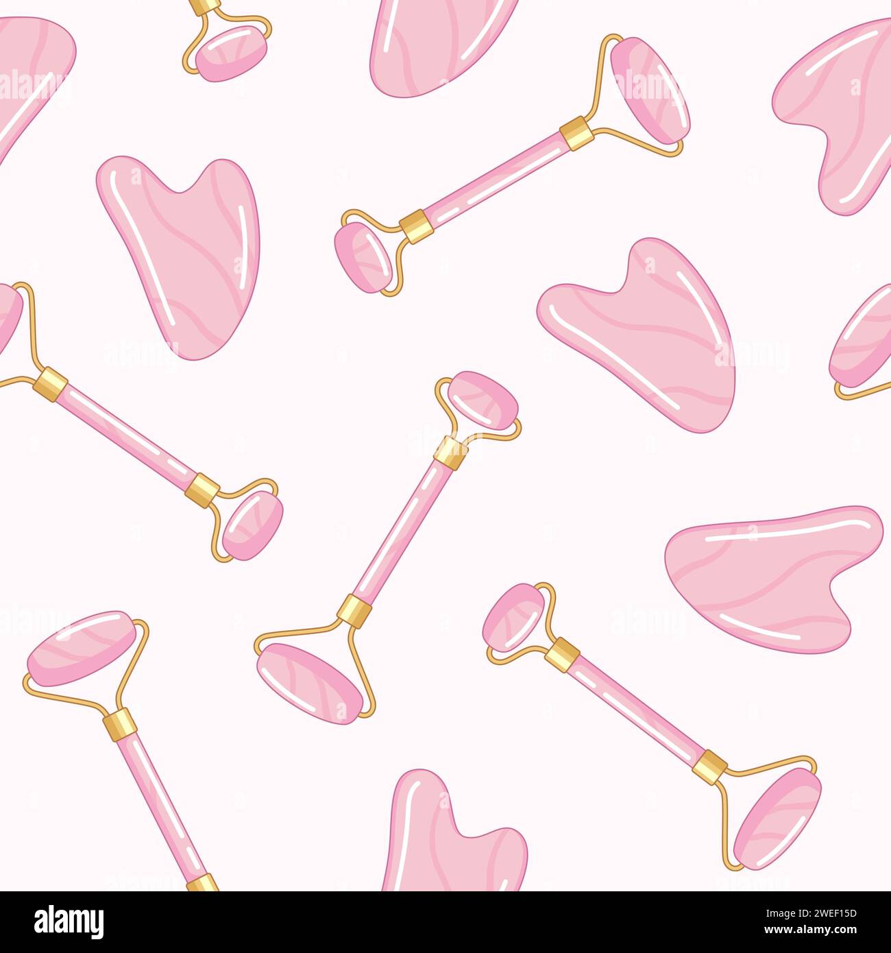 Pink quartz face roller and gua sha tool seamless pattern, background ...