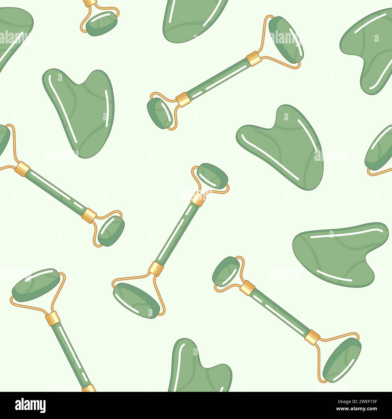 Jade face roller and gua sha tool seamless pattern, background. Massage ...