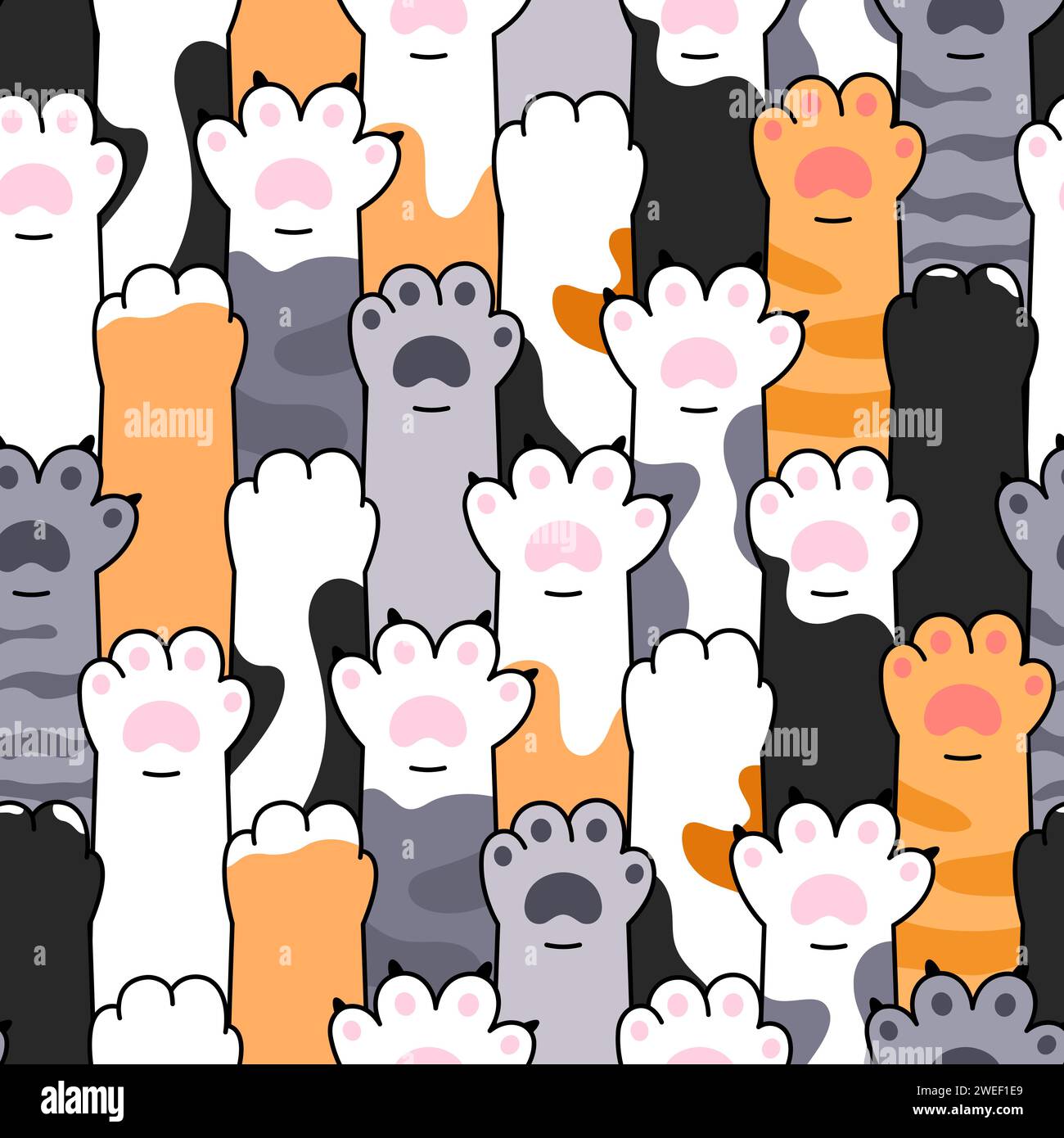 Cartoon, comic style cat paws seamless pattern, background. Kitten, pet ...
