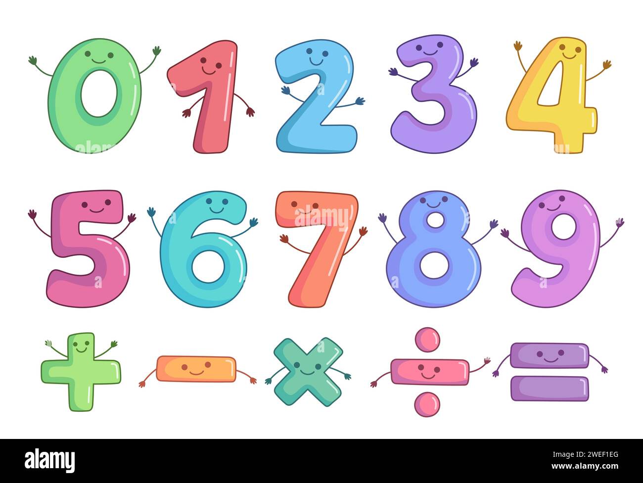 Cartoon figures, numbers and math symbols. Cute children illustratons ...