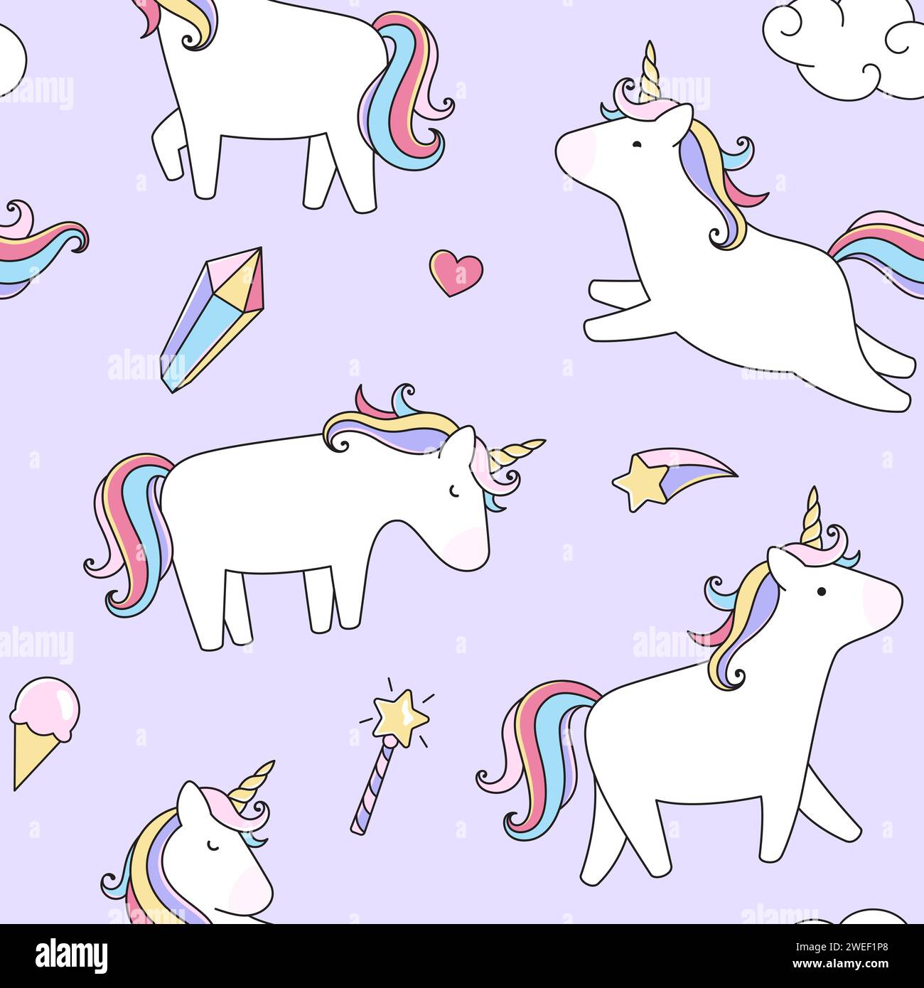 Unicorns seamless pattern. background, cartoon style illustrations ...