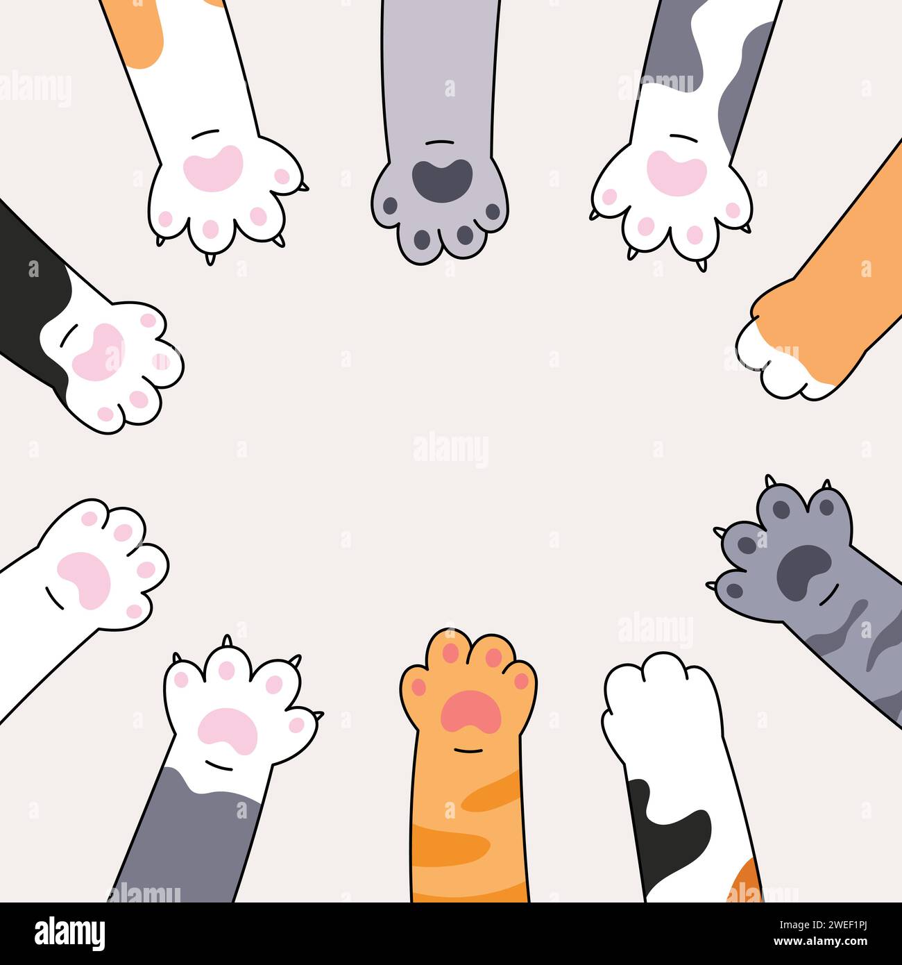 Banner template with cat paws placed in circle, cartoon style, comic ...