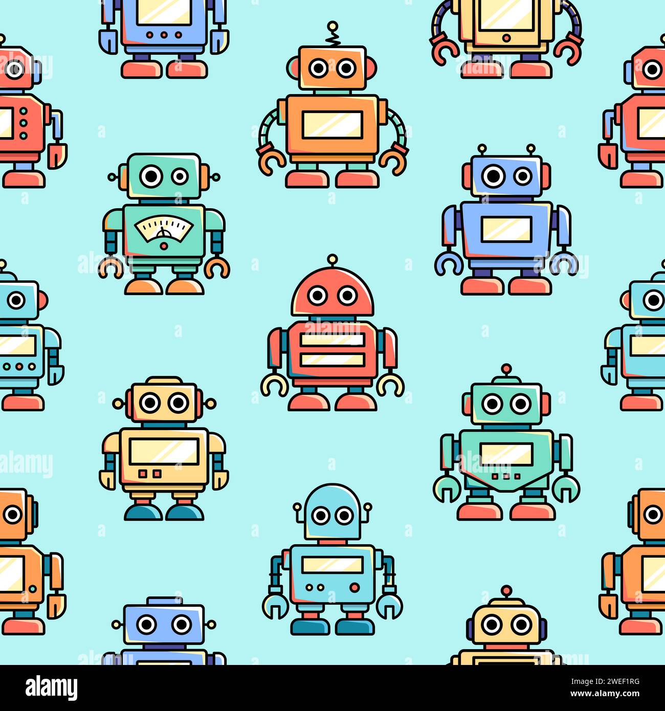Vintage, old style cartoon robots seamless pattern, background Stock ...