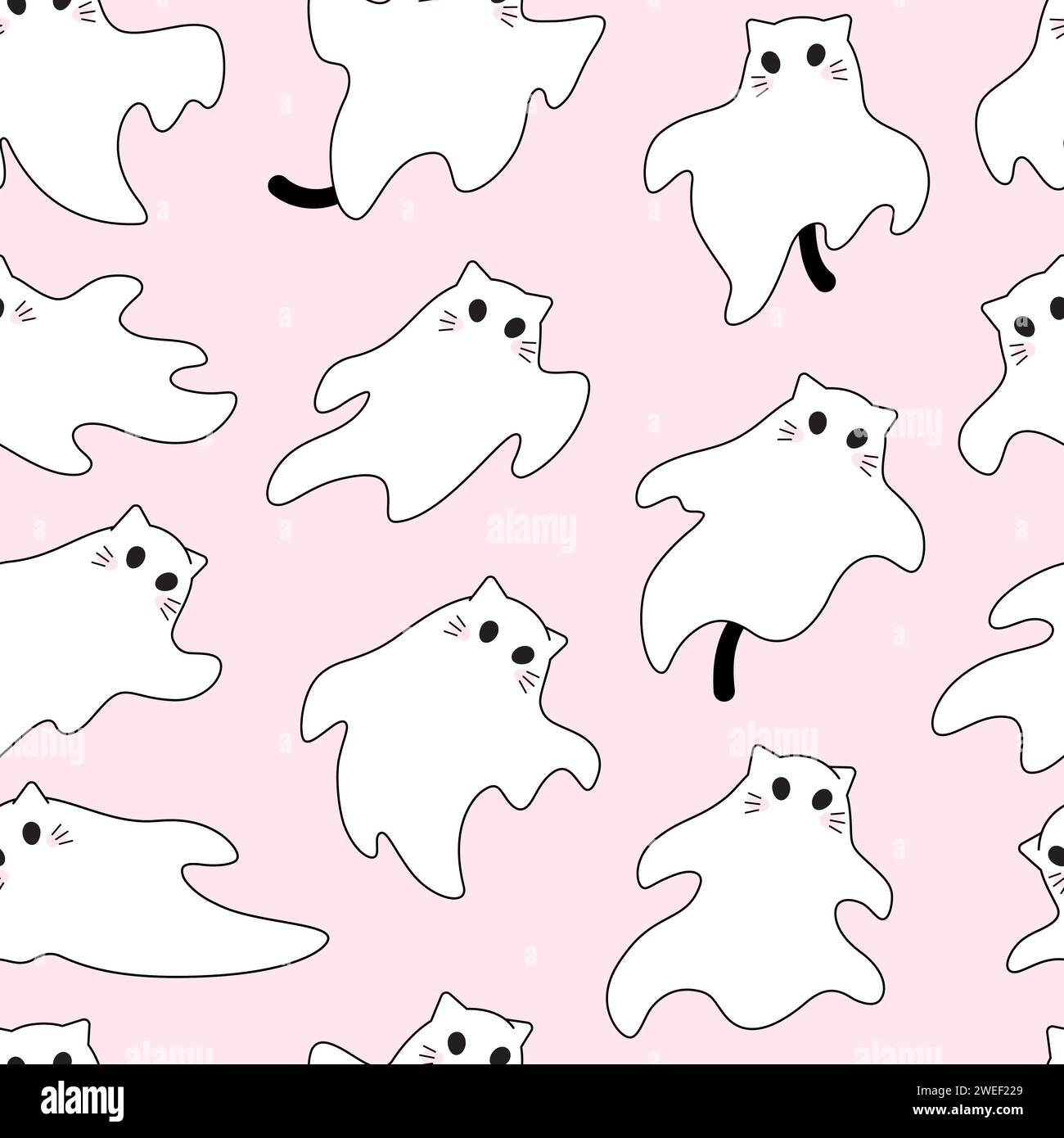 Simple cute cat, kitten ghost characters with tails and whiskers ...