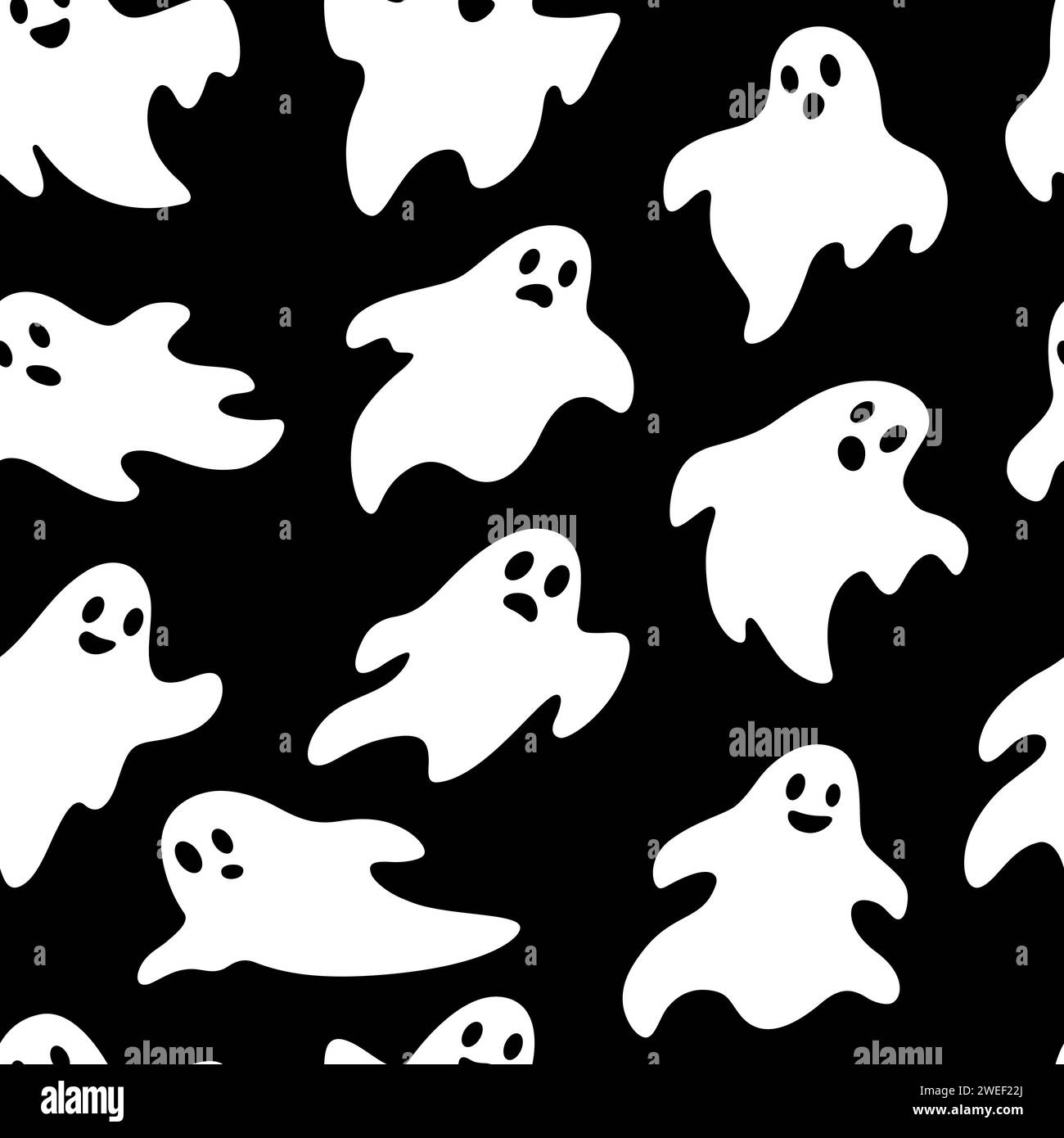 Simple cute sheet ghost characters, seamless vector pattern, background. Halloween spooky ...