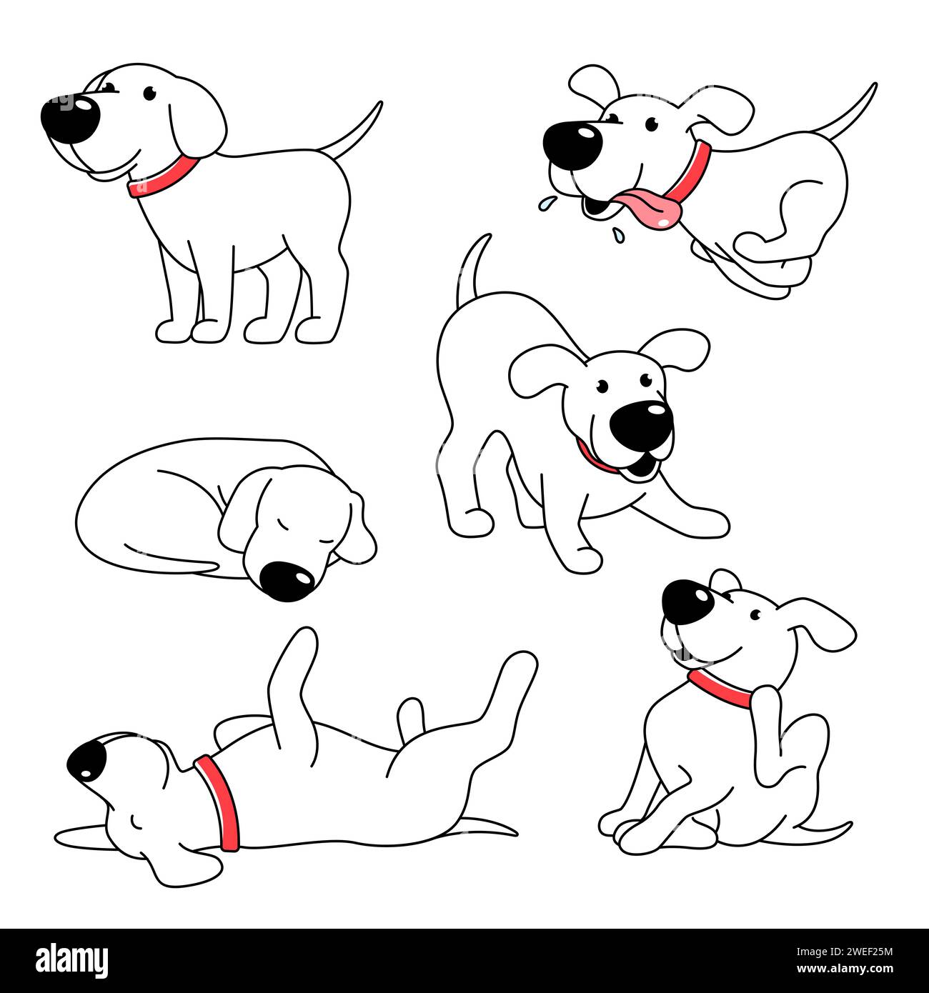 Funny happy dog, cartoon, comic character in various poses, vector ...