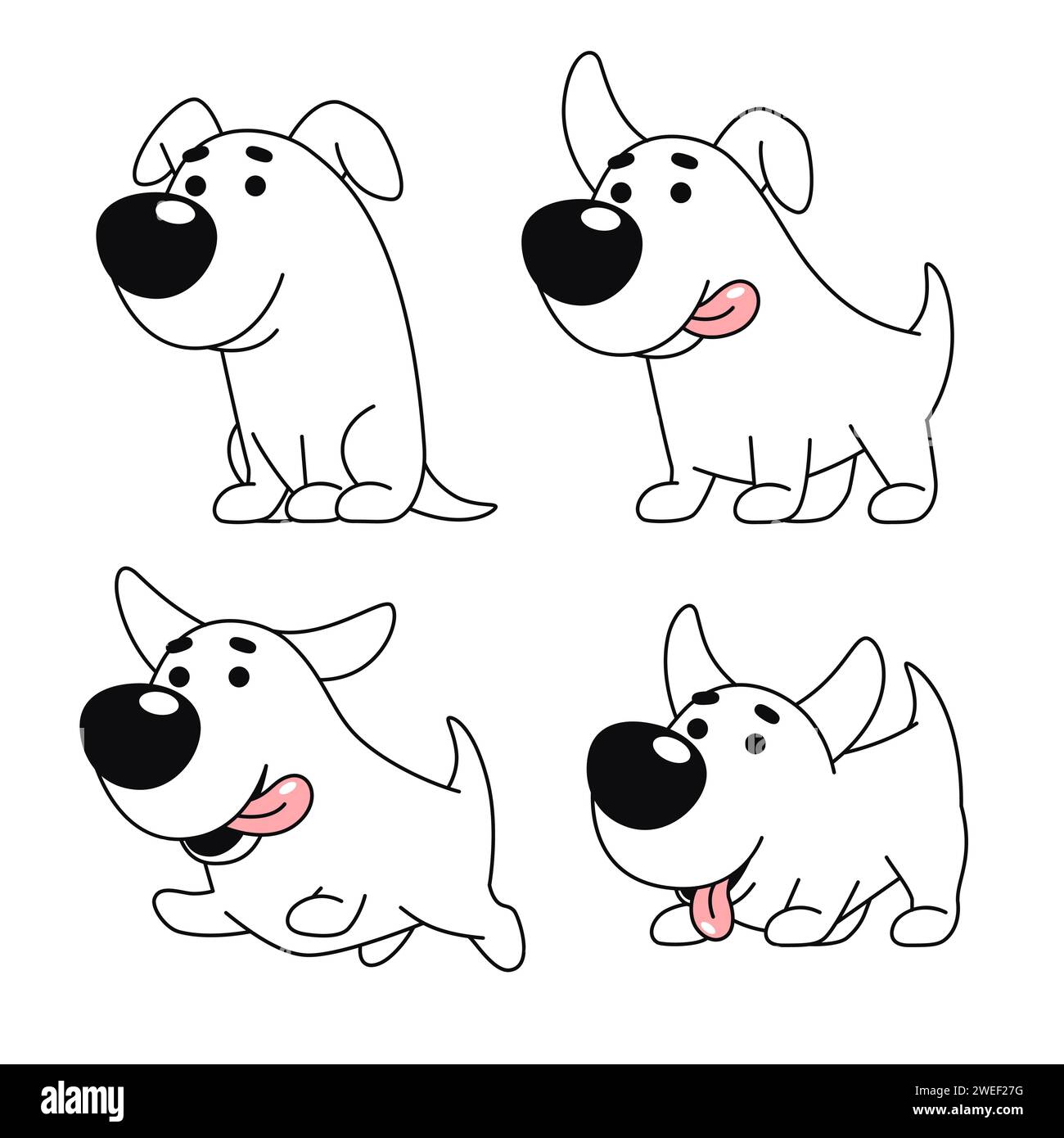 Funny happy dog, cartoon, comic character in various poses, vector ...