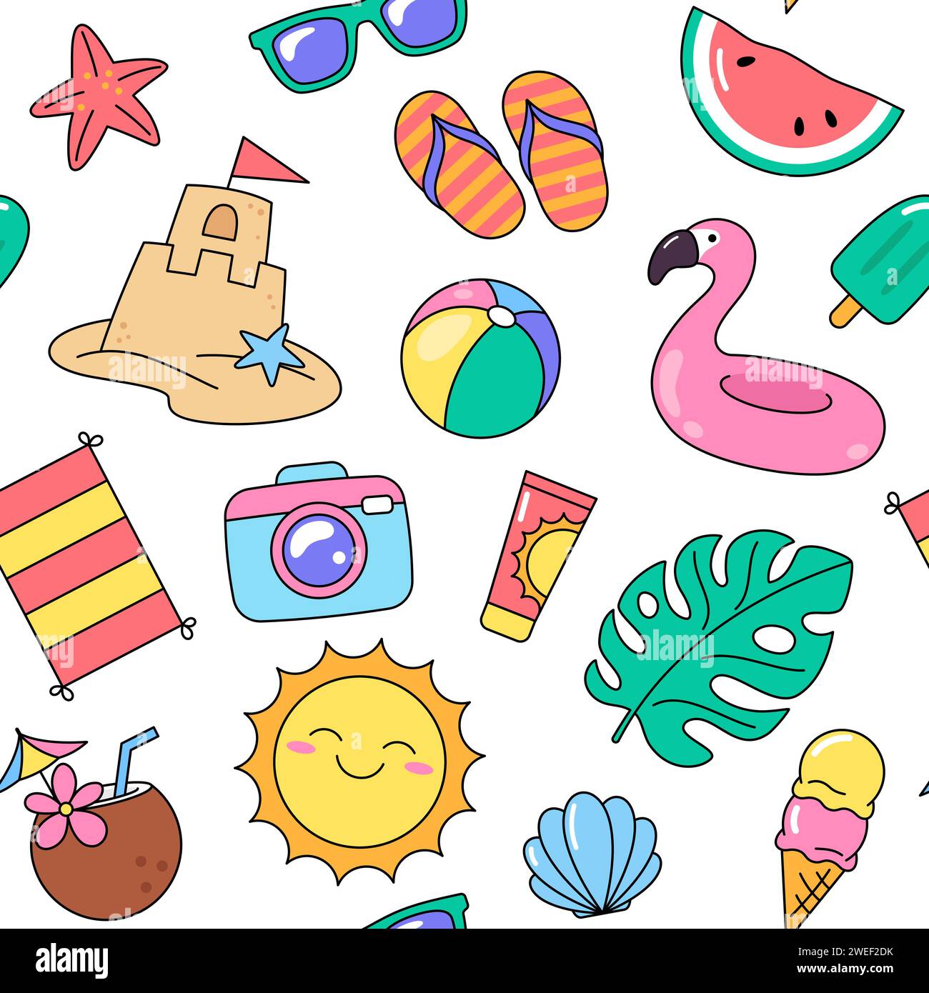 Summer, vacation, holiday, beach accessories and objects seamless ...