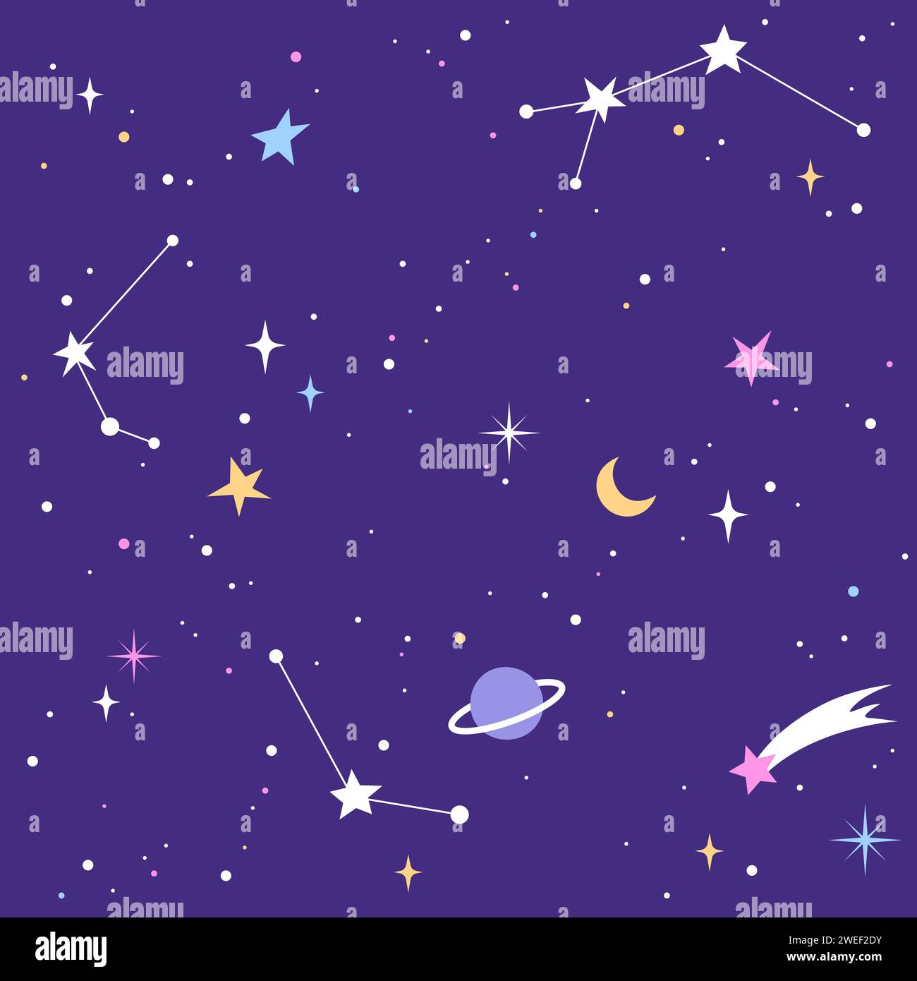 Stars and constellations seamless pattern. Simple space background ...