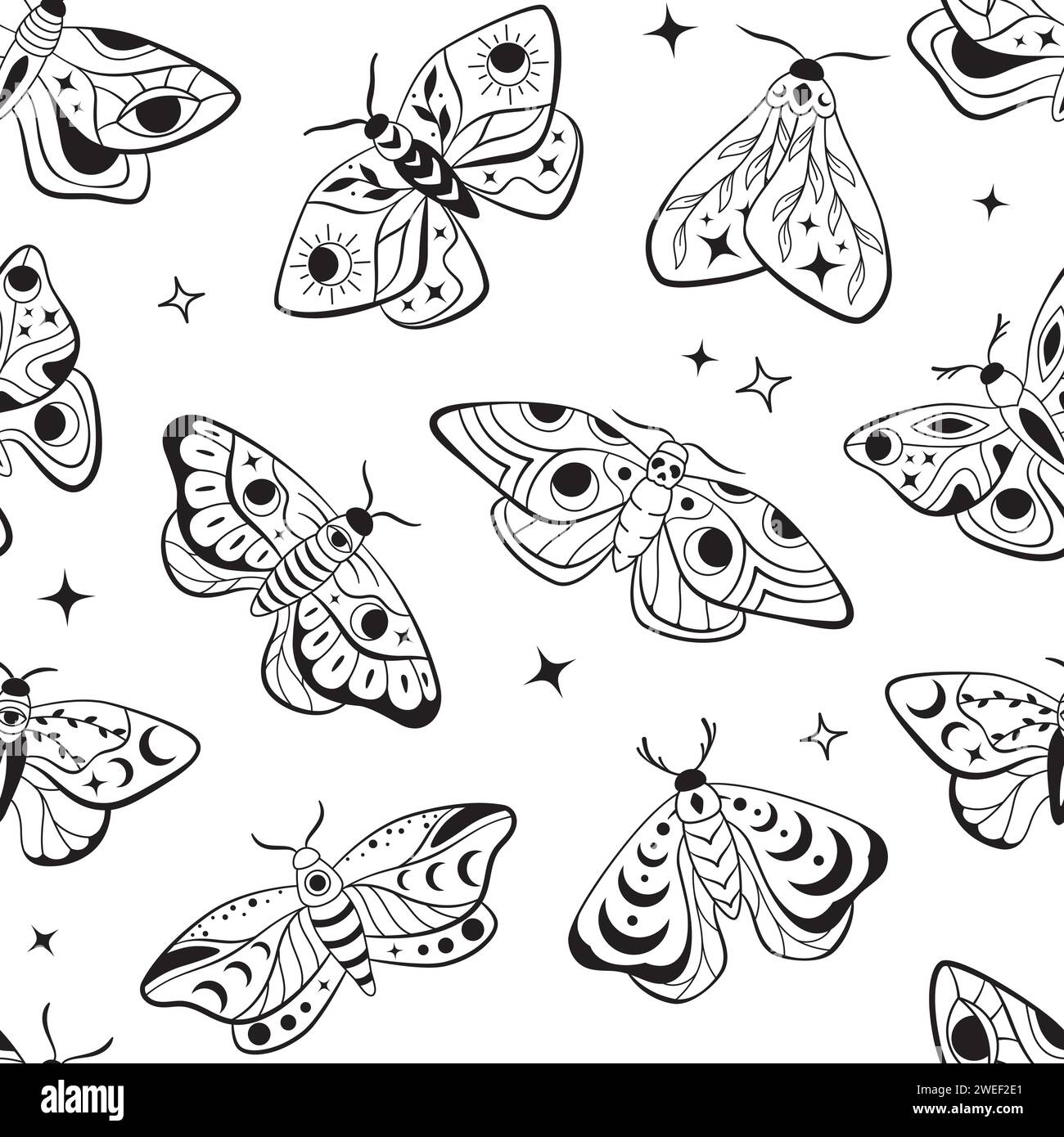 Celestial moon night moths, seamless pattern, background. Esoteric ...
