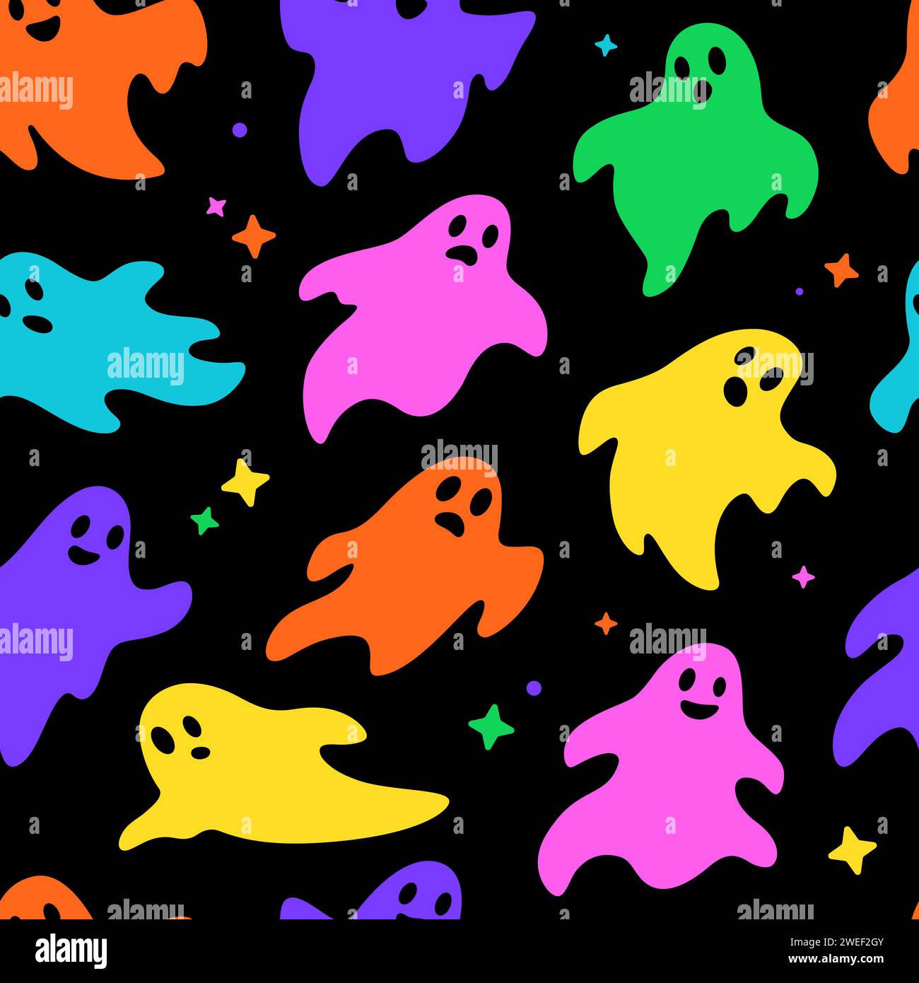 Simple cute color, colour sheet ghost characters, seamless vector ...