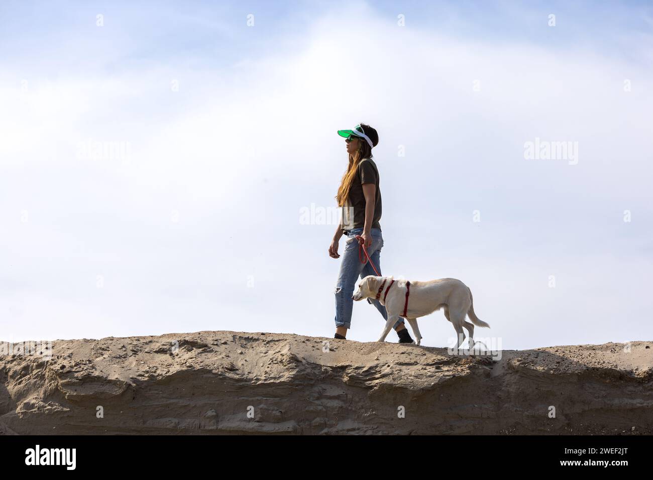 young woman walking with her dog in a desert Stock Photo - Alamy