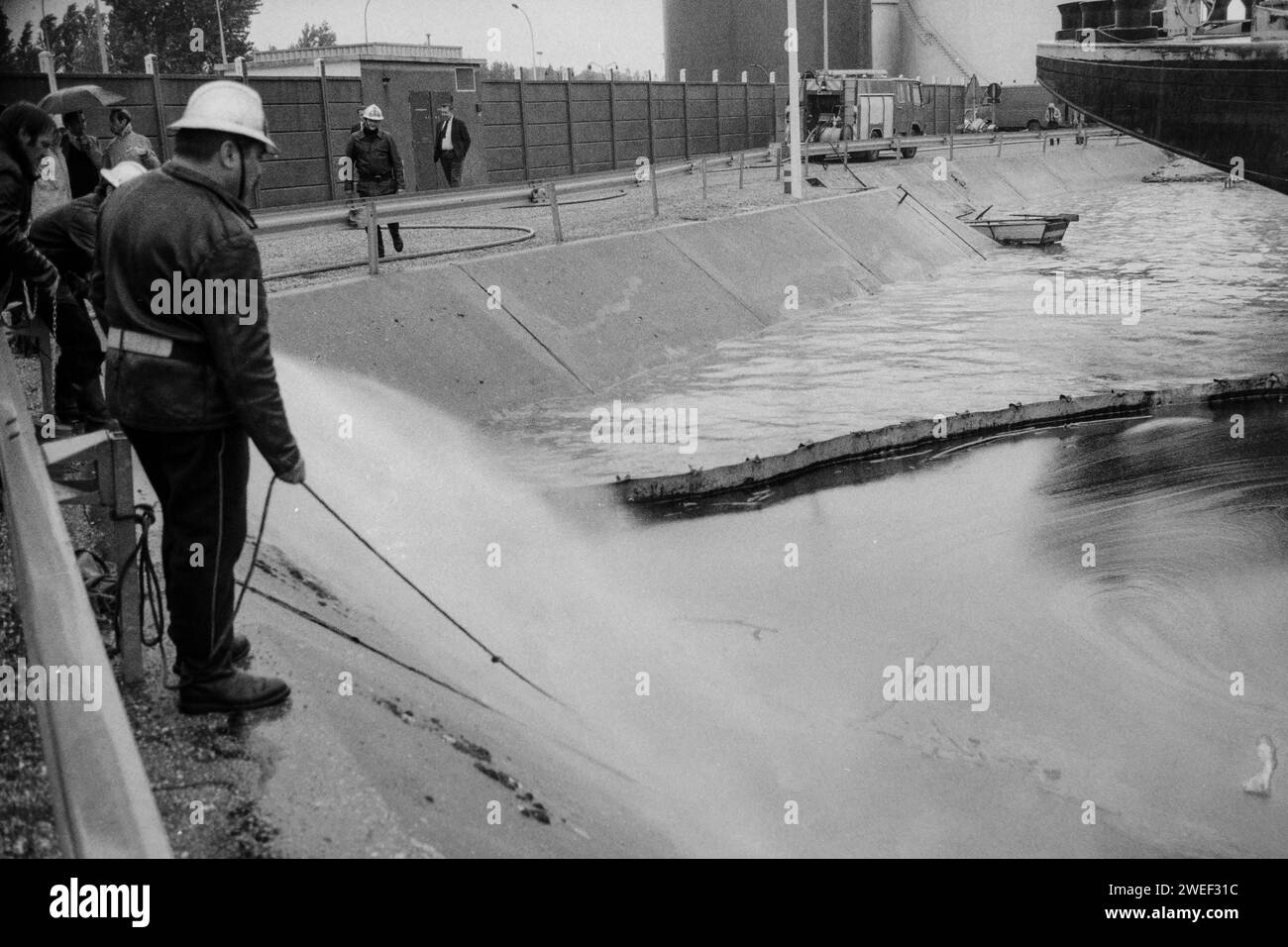Petrol slick pollution at Edouard Herriot harbor, Lyon, Rhone, France ...