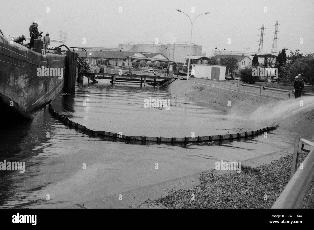 Petrol slick pollution at Edouard Herriot harbor, Lyon, Rhone, France ...