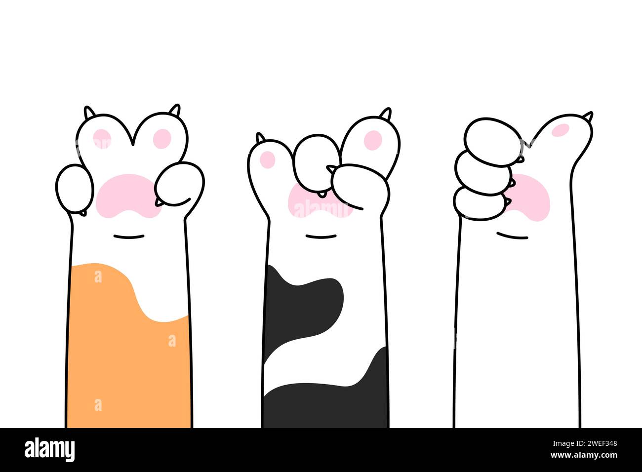 Cat paws showing peace, victory, rock, cool signs, gestures. Comic ...