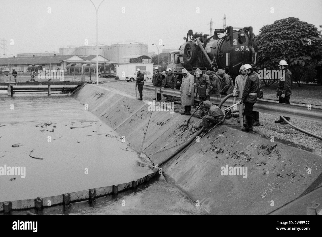 Petrol slick pollution at Edouard Herriot harbor, Lyon, Rhone, France ...